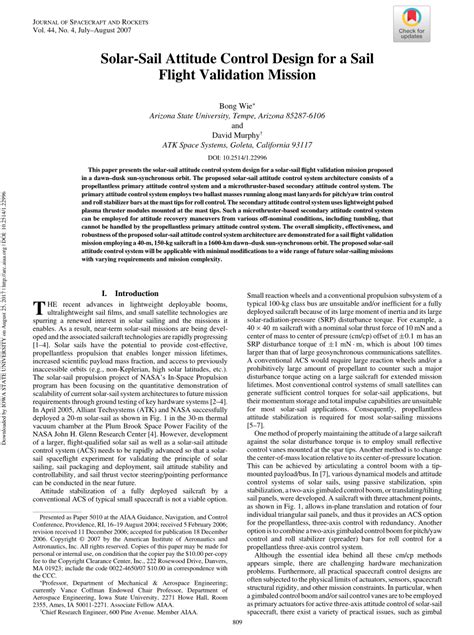 Pdf Solar Sail Attitude Control Design For A Sail Flight Validation Mission