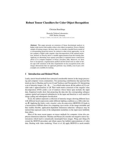 Pdf Robust Tensor Classifiers For Color Object Recognition