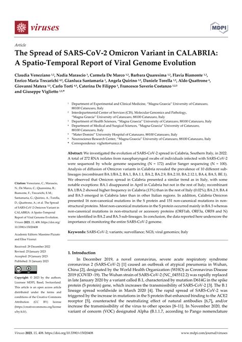 Pdf The Spread Of Sars Cov 2 Omicron Variant In Calabria A Spatio Temporal Report Of Viral