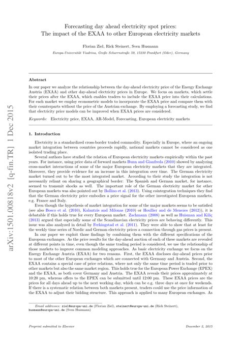 Pdf Forecasting Day Ahead Electricity Spot Prices The Impact Of The