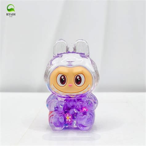 Rtadi Candy Color Labubu ตุ๊กตา เรืองแสงโปร่งใสดอกไม้ Labubu จี้ รูป
