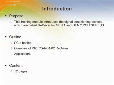 PI2EQX4401 02 PCI Express ReDriver PPT