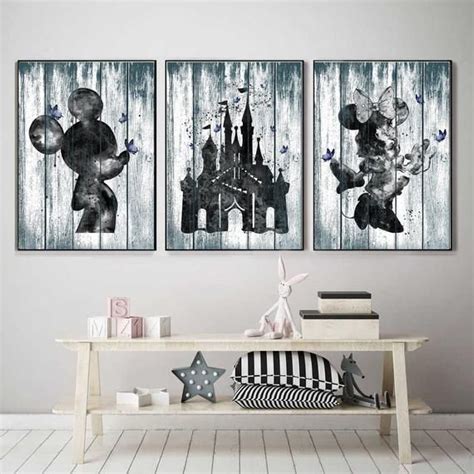 Disney Set Black And White Watercolor Prints Cinderella Castle With