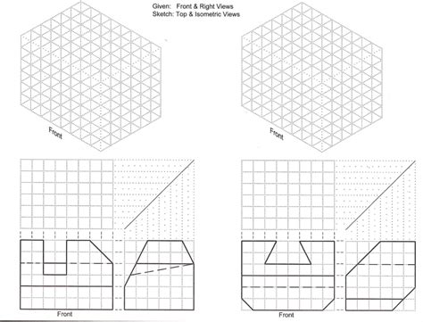 solved given front and right views sketch top and isometric