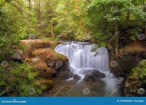 Waterfall At Whatcom Falls Park In Bellingham Washington Usa Stock