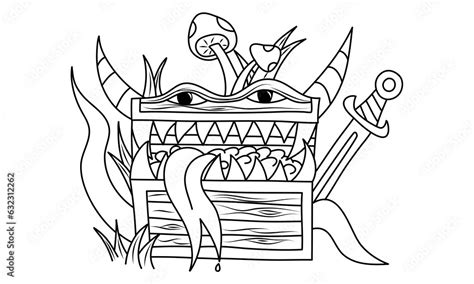 Sketch Of Mimic Monster With Eyes Teeth And Big Tongue Hand Drawn Vector Illustration Stock