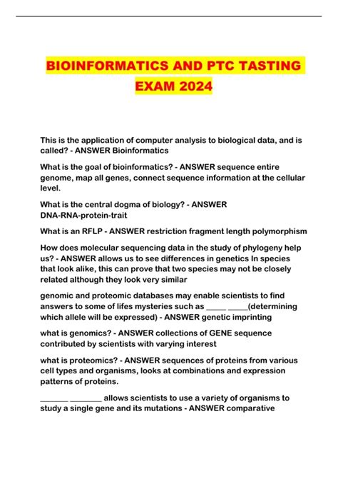 Bioinformatics And Ptc Tasting Exam 2024 Bioinformatics And Ptc