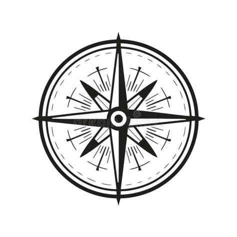 Black Line Art Of A Compass With A Circular Shape And Needle On A White