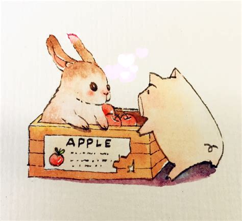 水彩 插画 兔兔猪猪 临摹猪乐桃的一幅画 堆糖美图壁纸兴趣社区