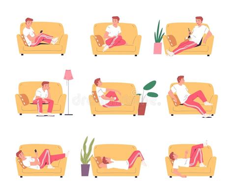 Lazy Man On Sofa Sedentary Person Nap Comfort Couch Lying Or Sitting Sleeping Hipster