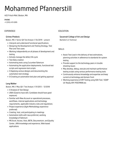 Qa Test Analyst Resume Samples Velvet Jobs
