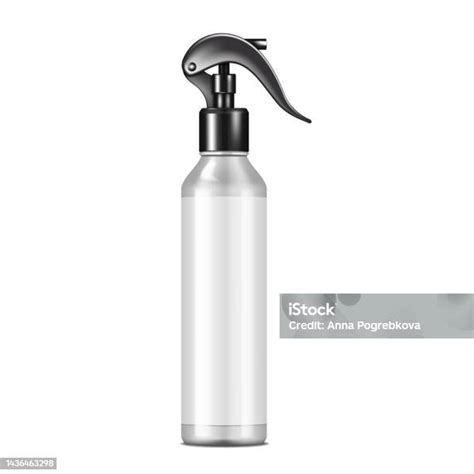 Botol Semprot Abuabu Perak Dengan Mockup Realistis Label Kosong Putih