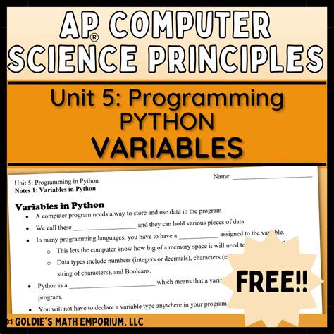 Goldies Ap® Csp Programming In Python Lesson 1 Variables Free