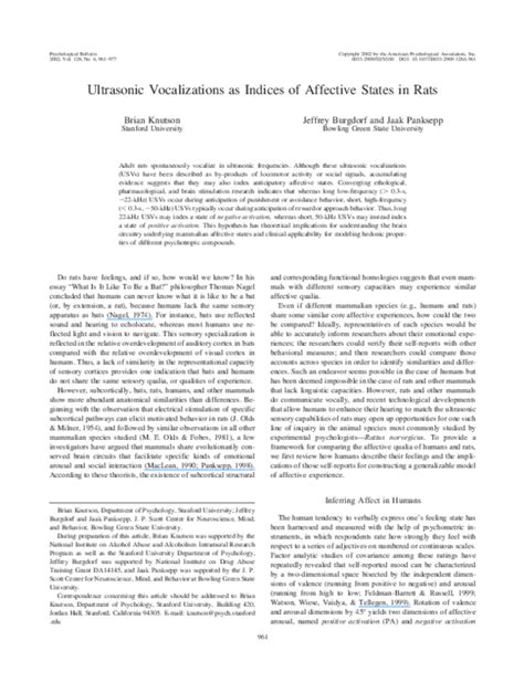 Pdf Ultrasonic Vocalizations As Indices Of Affective States In Rats