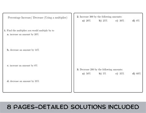 Percentage Increase Decrease Using A Multiplier Worksheet With Solutions Teaching Resources