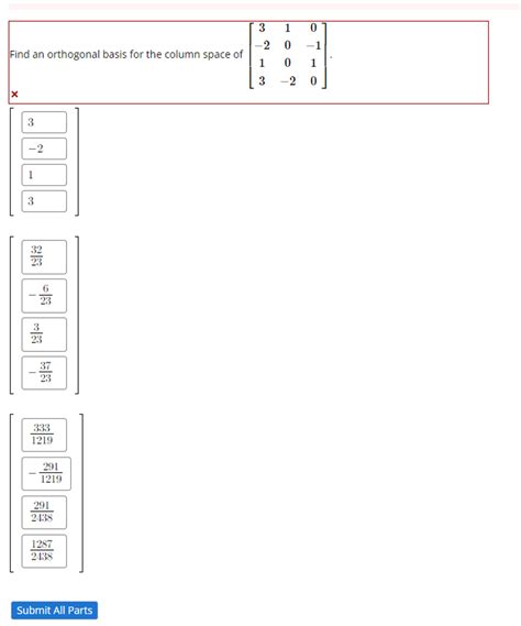 Solved Find An Orthogonal Basis For The Column Space Of Chegg