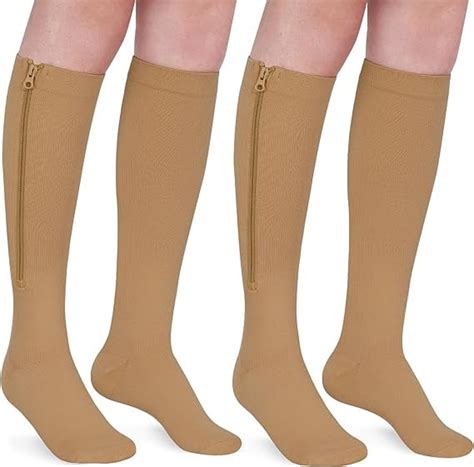 2 Pairs Wukang Zipper Compression Socks For Women And Men 15 20 Mmhg