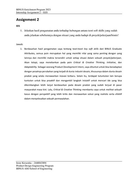 Assignment 2 Ees Irene Kresentia Binus Enrichment Program 2023 Internship Assignment 2