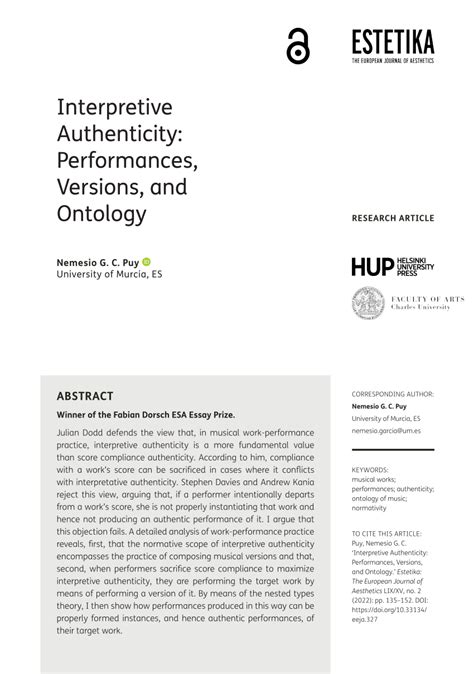 Pdf Interpretive Authenticity Performances Versions And Ontology