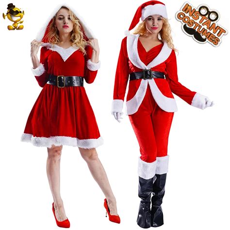 크리스마스 여성용 산타 의상 멋진 드레스 여성 크리스마스 산타 클로스 드레스 옷 코스프레 산타 의상 Aliexpress