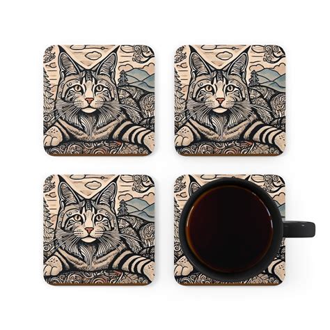 Maine Coon Corkwood Coaster Set