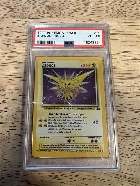 Pokémon TCG Zapdos Fossil 15 Holo Unlimited Holo Rare PSA Graded Values