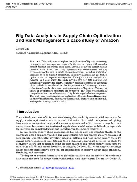 Big Data Analytics In Supply Chain Optimization An Pdf Supply Chain Big Data