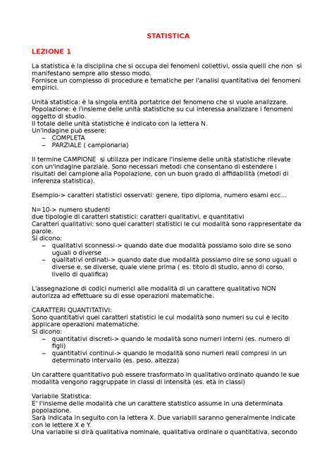 Statistica Riassunti Corso Base Docsity