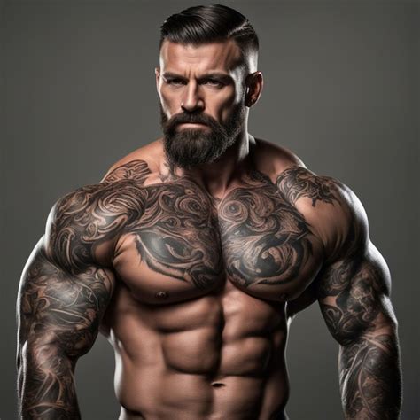 Poderoso E Elegante Fisiculturista Tatuado Em Seu Corpo Isolado Em