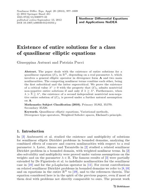 Autuori Pucci Existence Of Entire Solutions For A Class Of