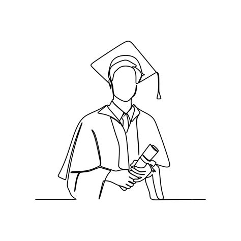 Dibujo De Línea Continua De Un Joven Graduado Universitario Masculino