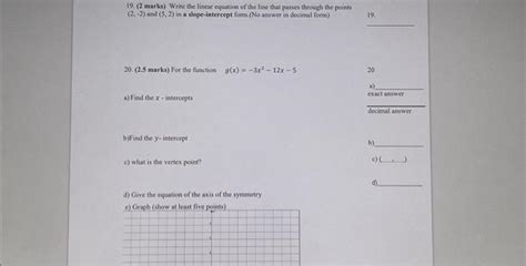 Solved 19 2 Marks Write The Linear Equation Of The Line