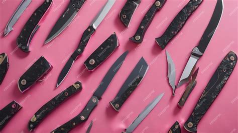 Premium Photo Folding Knife Pattern On Pink Background