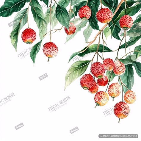 Ai创作图荔枝树插画 插画荔枝 手绘插画荔枝 工笔荔枝 手绘荔枝插画 水彩风荔枝插画素材 原创荔枝手绘 手绘荔枝树 原创手绘荔枝 荔枝插画图