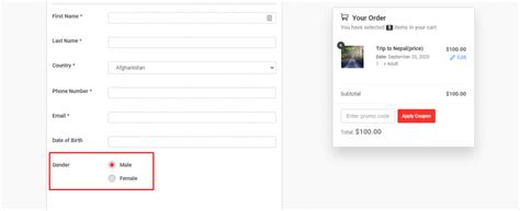 Remove Gender Field In Checkout Page Wp Travel