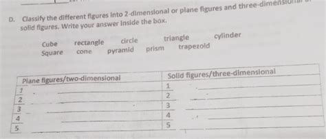 Solved D Classify The Different Figures Into 2 Dimensional Or Plane