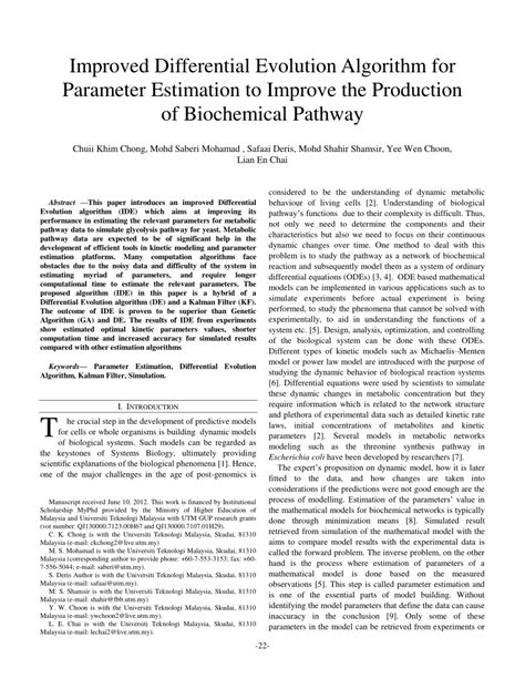 Pdf Improved Differential Evolution Algorithm For Parameter Estimation To Improve The