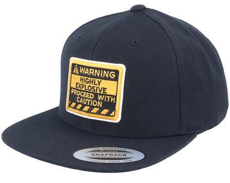 Warning Highly Explosive Patch Black Snapback Iconic