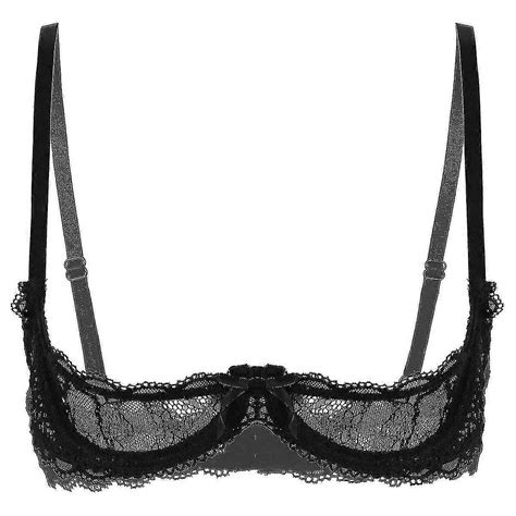 Womens Cups Underwire Bra Halter Neck O Ring Sheer Lace Push Up