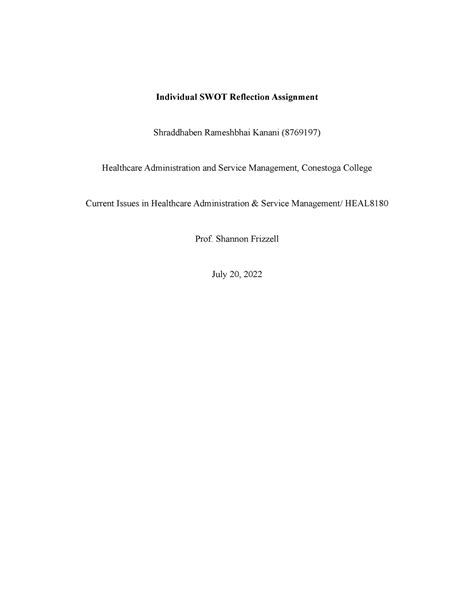 Individual Swot Reflection Assignment Individual Swot Reflection Assignment Shraddhaben