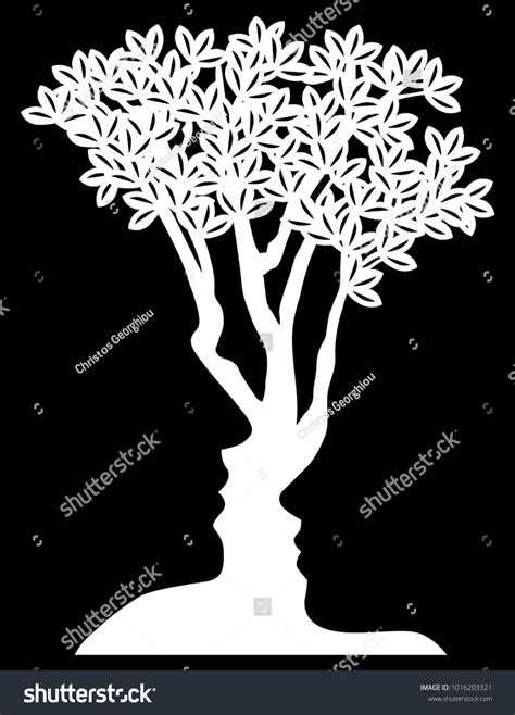 Man Womans Faces Tree Optical Illusion Stock Illustration Shutterstock