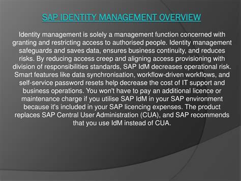 PPT IDM SAP Identity Management Cloud Access Manager SAP IDM Marketing Courses