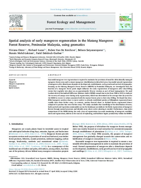 Pdf Spatial Analysis Of Early Mangrove Regeneration In The Matang Mangrove Forest Reserve