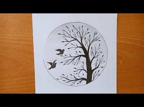 How To Draw Beautiful Tree In A Circle Pencil Drawing In A Circle Step By Step For Beginners