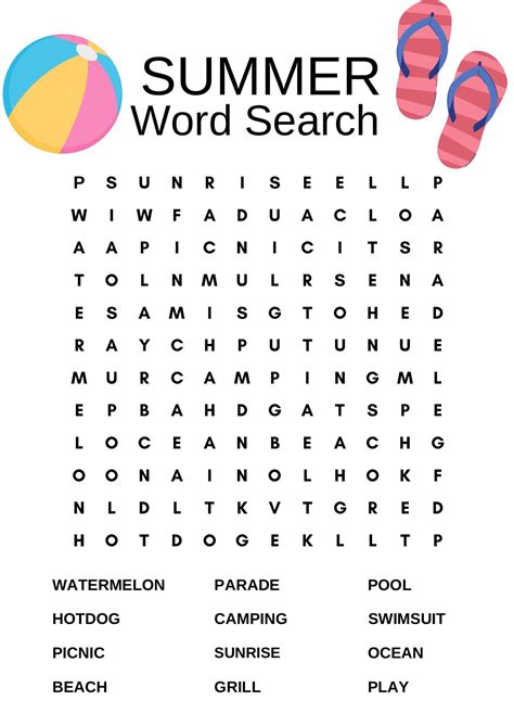 Summer Themed Word Search Instant Download Printable Summer Themed
