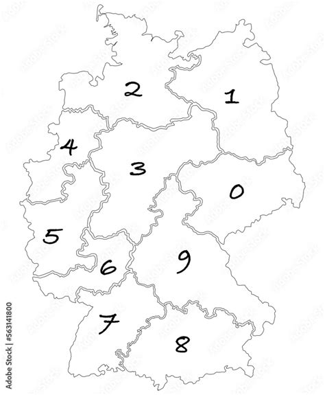 Deutschland Karte Postleitzahlen Gebiete Außendienst Aufteilung Farblich Stock Vektorgrafik