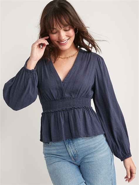 Old Navy Puff Sleeve Wrap Effect Smocked Blouse For Women