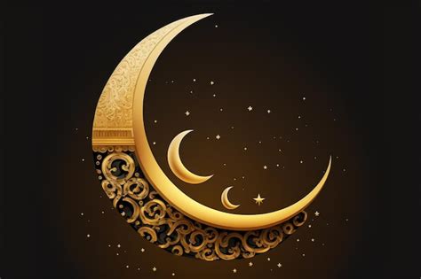 Premium Photo Beautiful Eid Mubarak Golden Decorative Moon Greeting