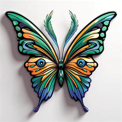 Stylized Symmetrical And Intricately Detail Of Butterfly On White Background Stock Illustration