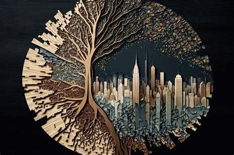 Humankind And The Natural World Inextricably Linked Stock Illustration